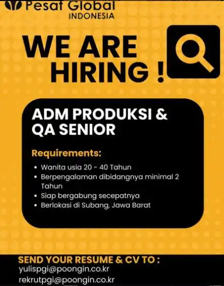 Lowongan Kerja PT Pesat Global Indonesia Subang
