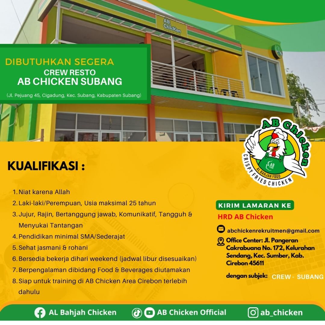Lowongan Kerja AB Chicken Subang Terbaru 2024